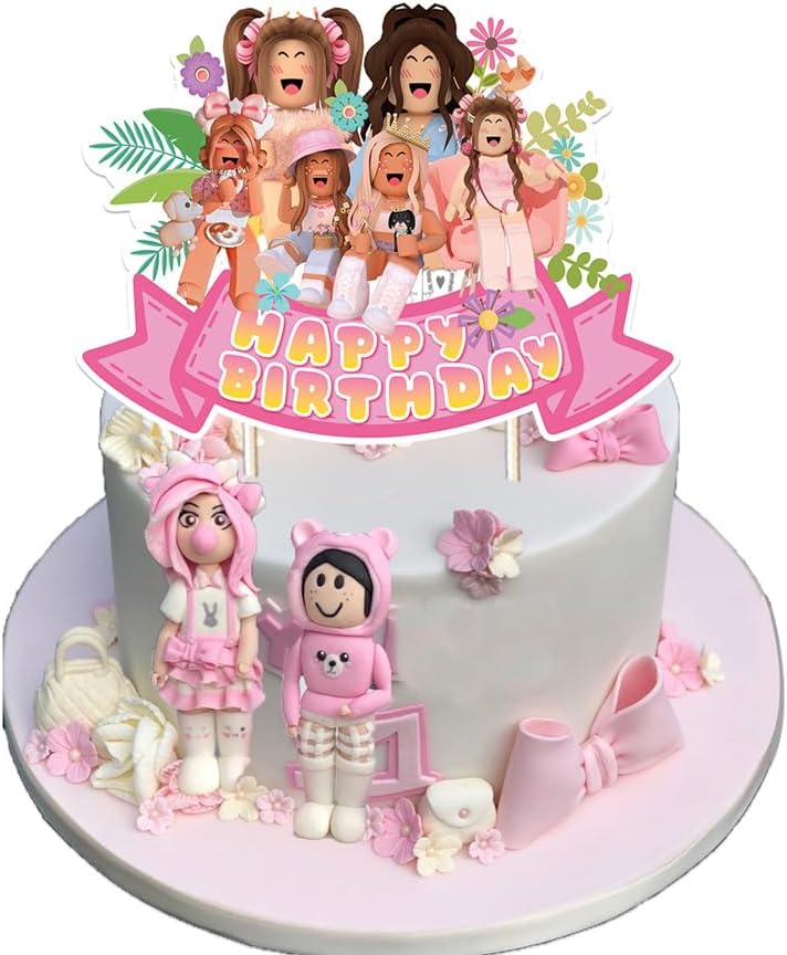 Robot Girls Cake Topper Sandbox Game Cake Topper Happy Birthday Theme ...