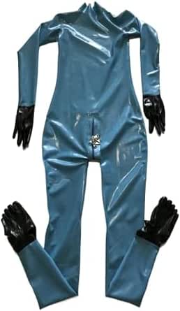 SERTOWN Latex Blue Neck Entry Latex Catsuit Gloves Toes Socks With ...