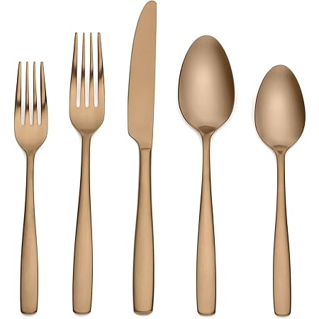 Amazon.com | 20 Piece Matte Copper Silverware Set,Ornative Eden ...