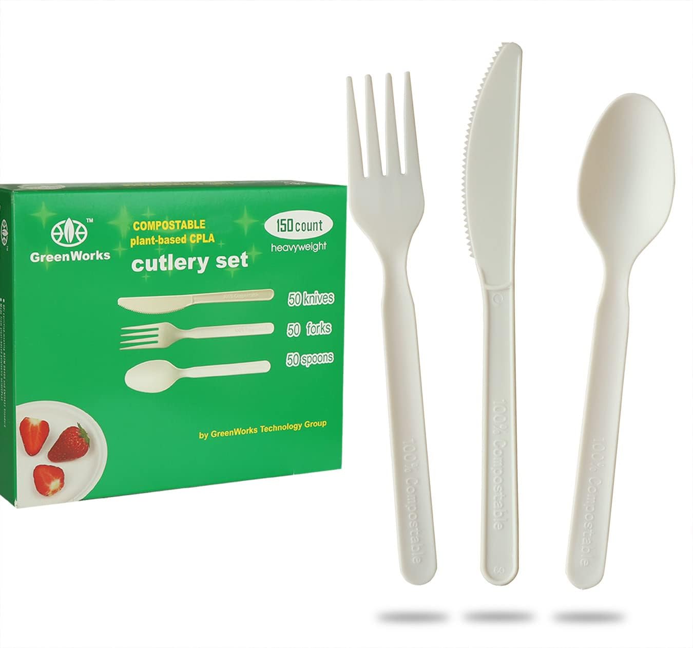 Amazon.com: GreenWorks 7" Compostable Cutlery Set,150 Ct(50 Forks,50 ...