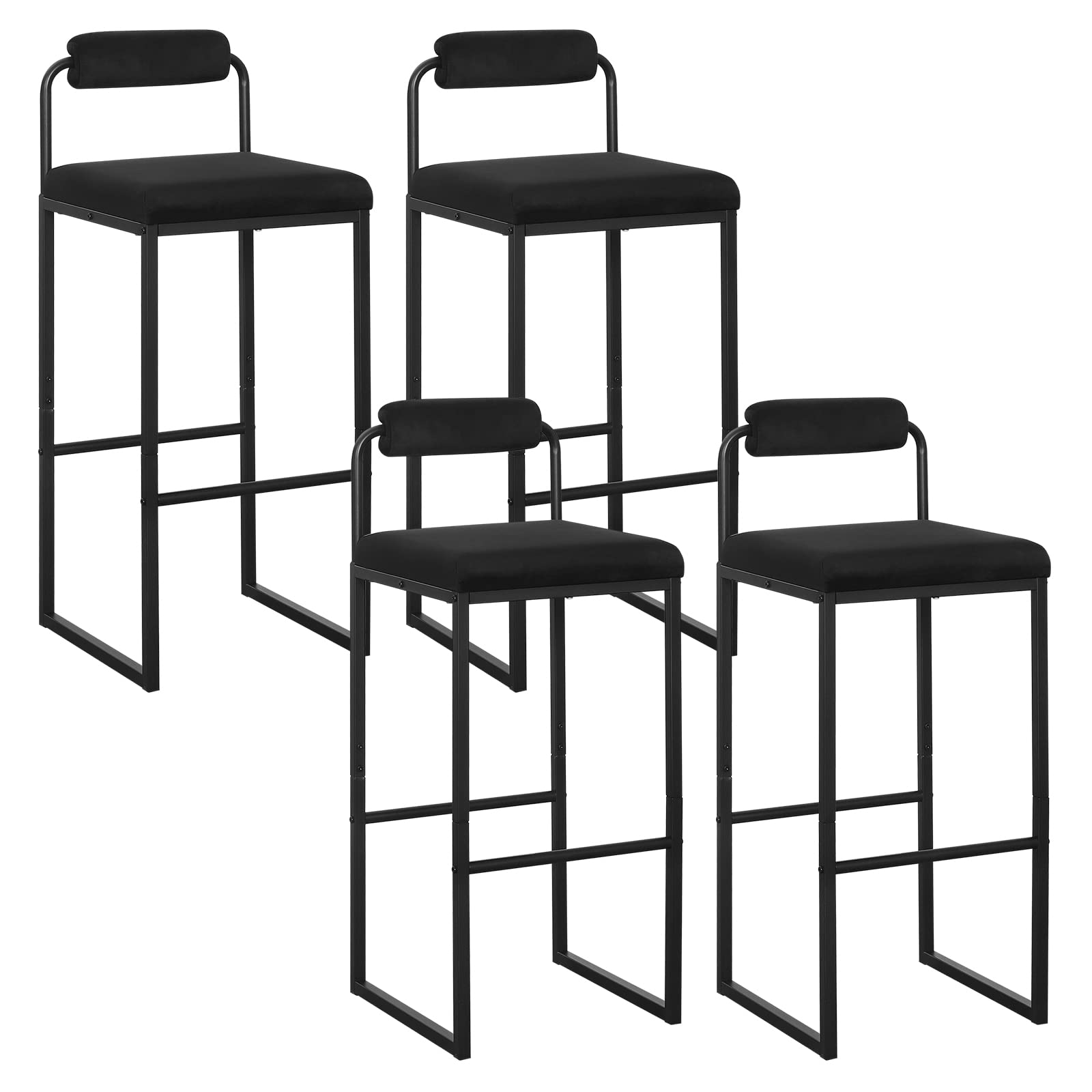 WOLTU Set of 4 Bar Stools with Footrest, Breakfast Stools with Backrest ...