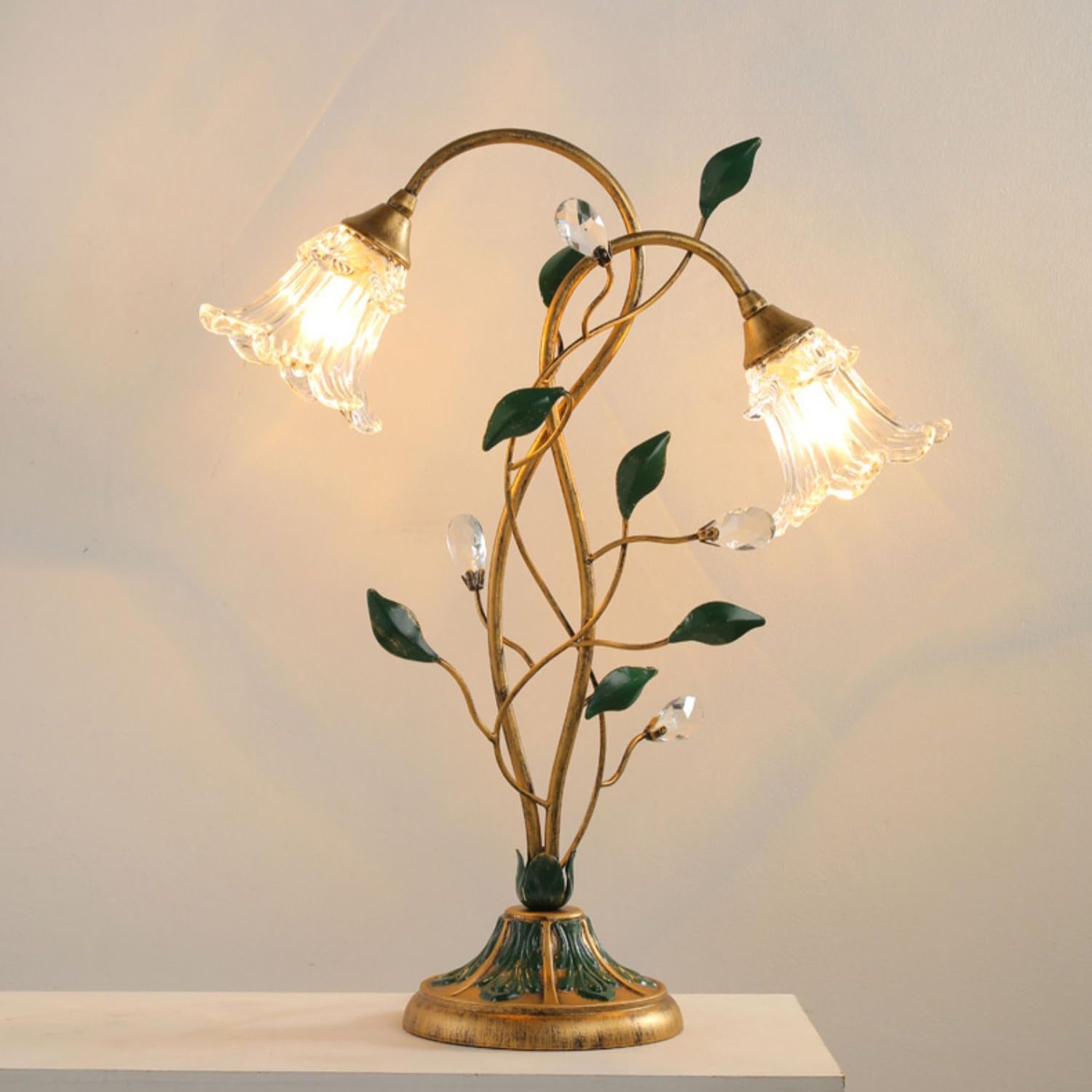 Aeyee Glass Table Lamp, Antique Flower Decorative Bedside Desk Lamp ...