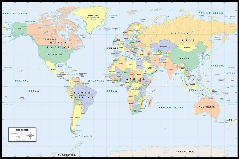 Dry Erase World Map Peel & Stick Poster, Wall Map of The World, 12" x ...