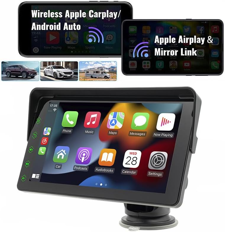 Amazon.com: HAUKING Wireless Car Stereo, 7" Touchscreen, Portable, Car Stereo with Mirror Link ...