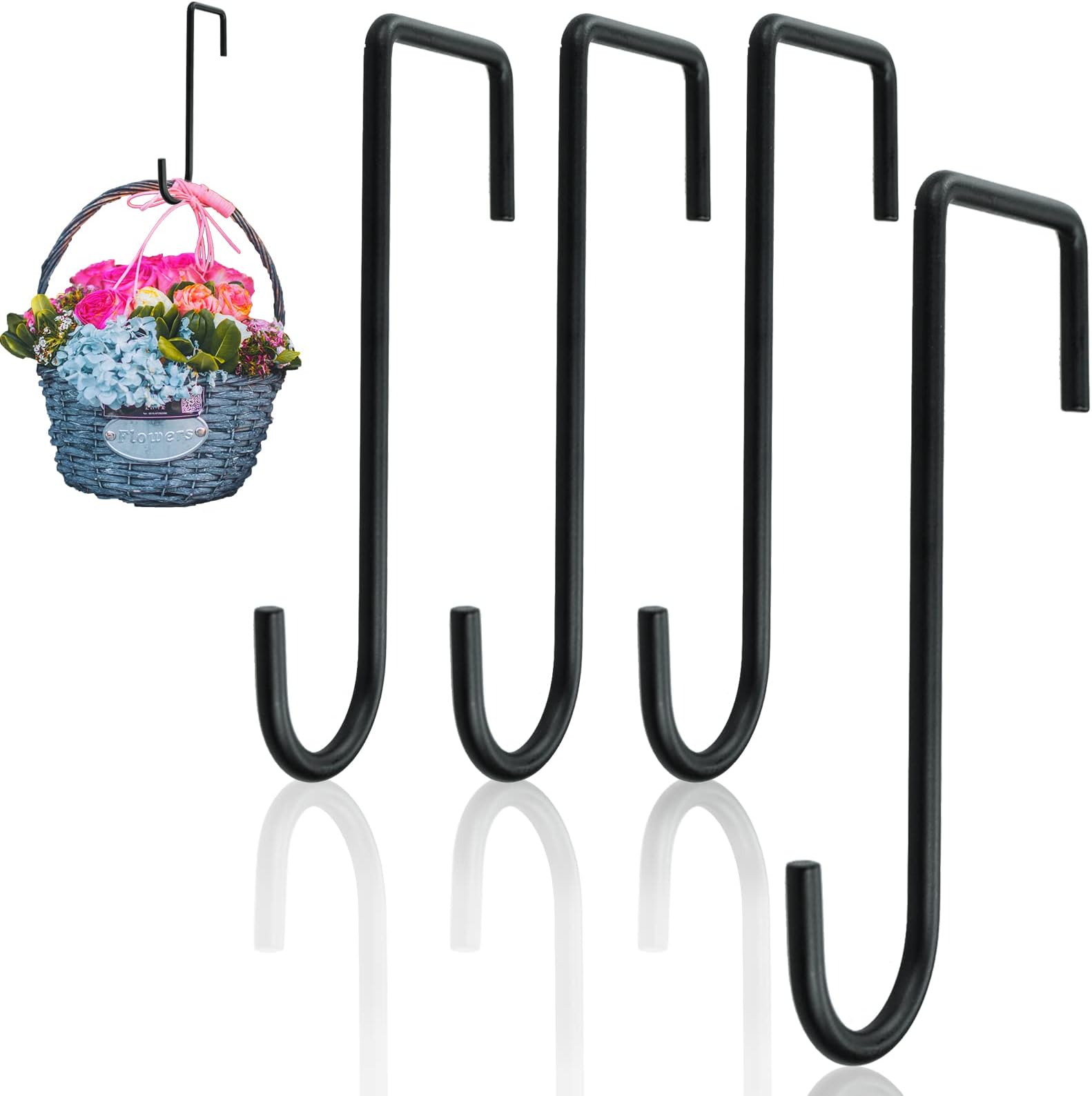 SZCXDKJ Hanging Basket Brackets 4pcs Black Fence Hooks Heavy Duty Steel ...