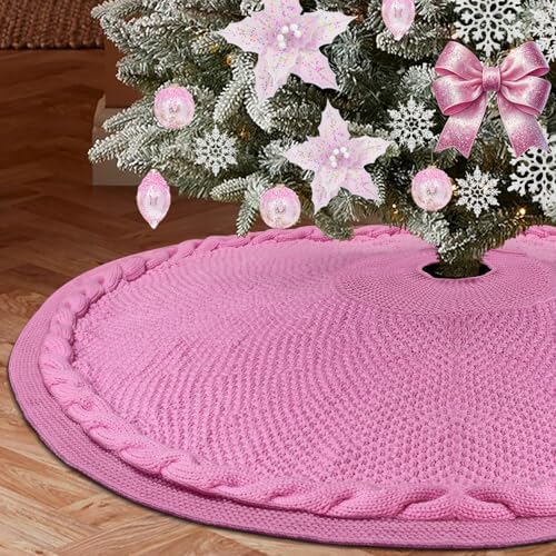 yuboo Pink Knit Valentine Tree Skirt 7.5 ft Tree, 48 Inch Boho Pink ...