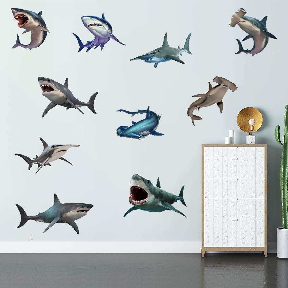 Amazon.com: 11 PCS 3D Large Shark Wall Decal Ocean Animal Wall Stickers ...