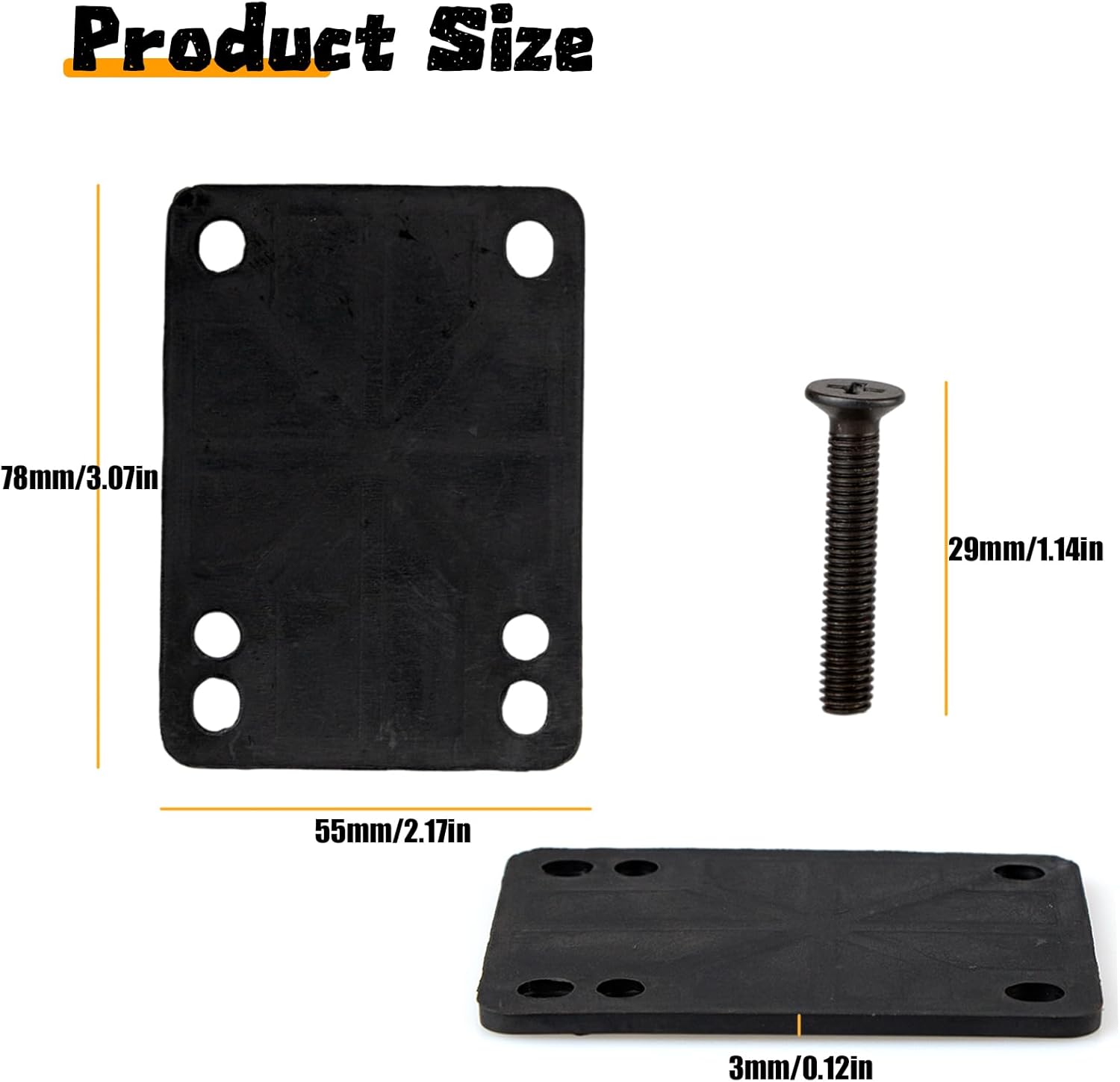 Black Rubber Skateboard Riser Pad Kit with Mounting Screws and Nuts ...