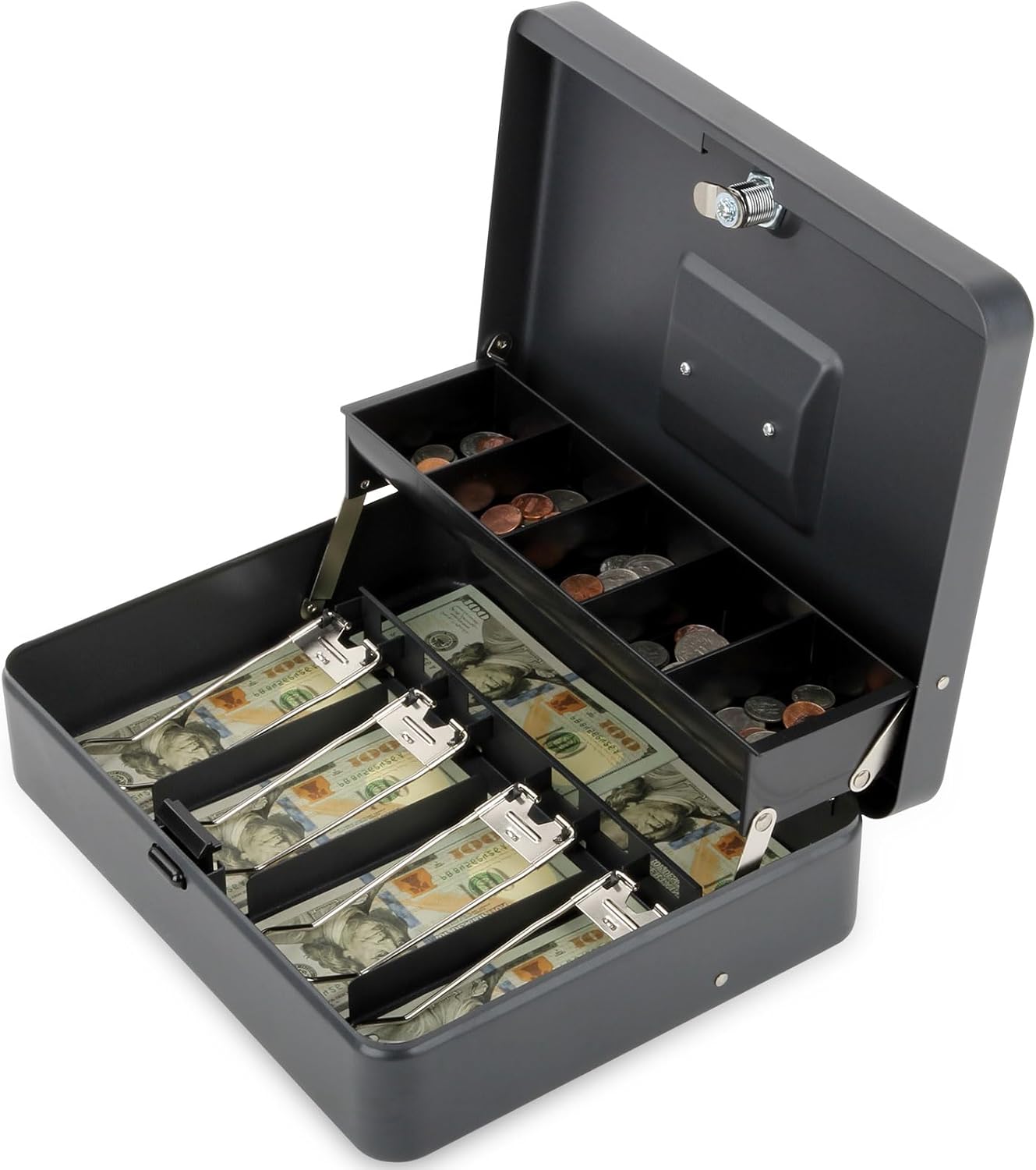 Amazon.com: ZYNKORA Cash Box Metal Money Box with Tray & Key Lock ...
