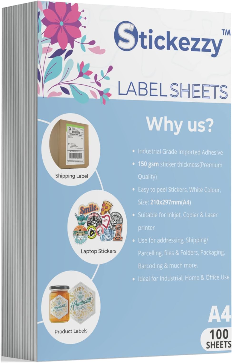 Online Labels Sticker Paper, 100 Sheets, White Matte, 8.5 X 11 Full ...