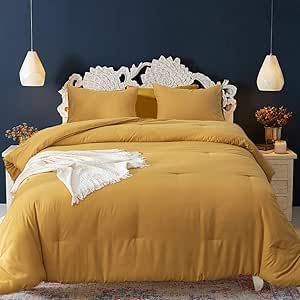 Amazon.com: Cottonight Mustard Yellow Comforter Sets Queen Dark Yellow ...