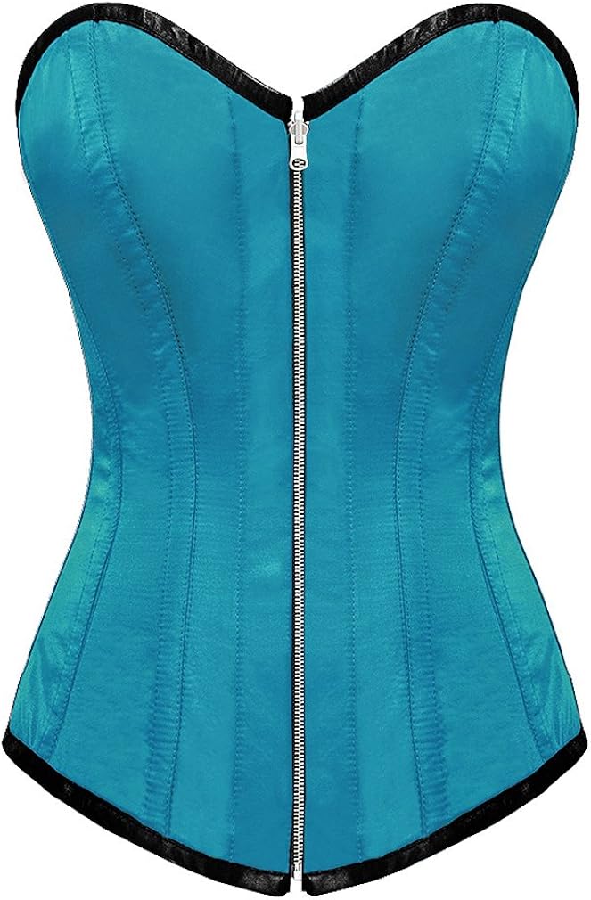 Corset Attire Women's Good-Looking Turquoise Satin Long Overbust Corset ...