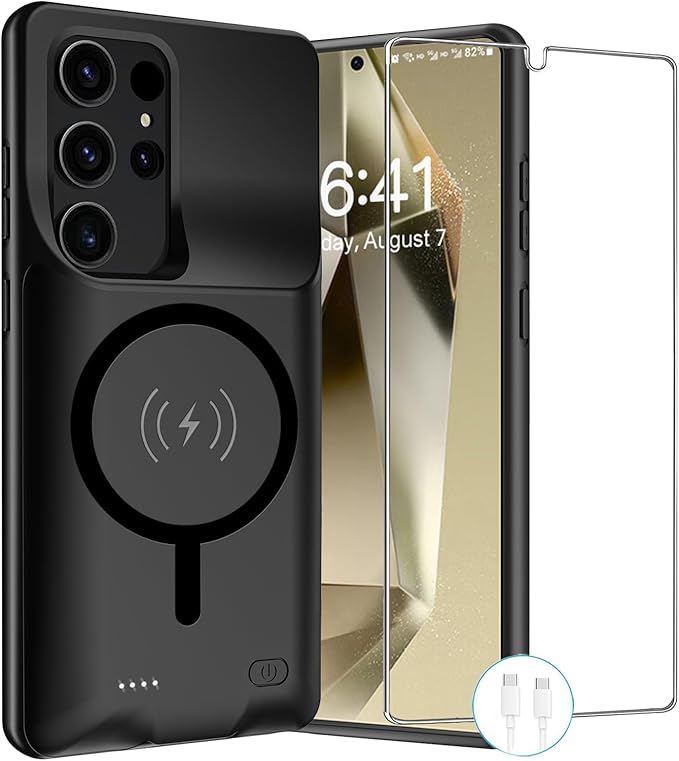 Amazon.com: Wireless Charging Case for Galaxy S24 Ultra, Upgraded 12000mAh Rechargeable Portable ...