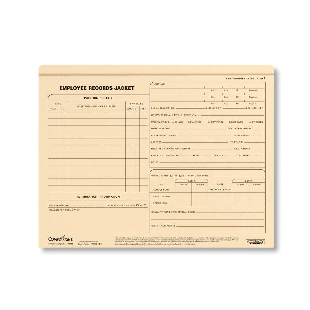 Amazon.com : ComplyRight Employee Records Jacket – Standard, Letter ...