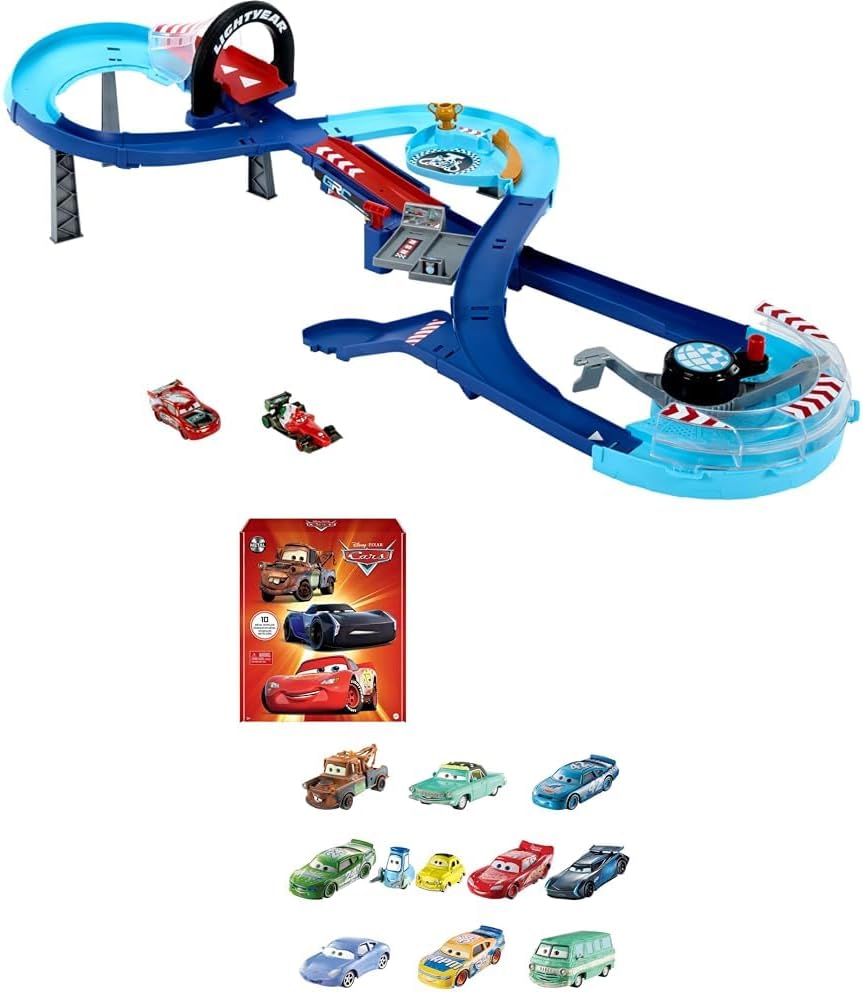 Amazon.com: Bundle of Mattel Disney Pixar Cars Playset with 2 Toy Cars ...