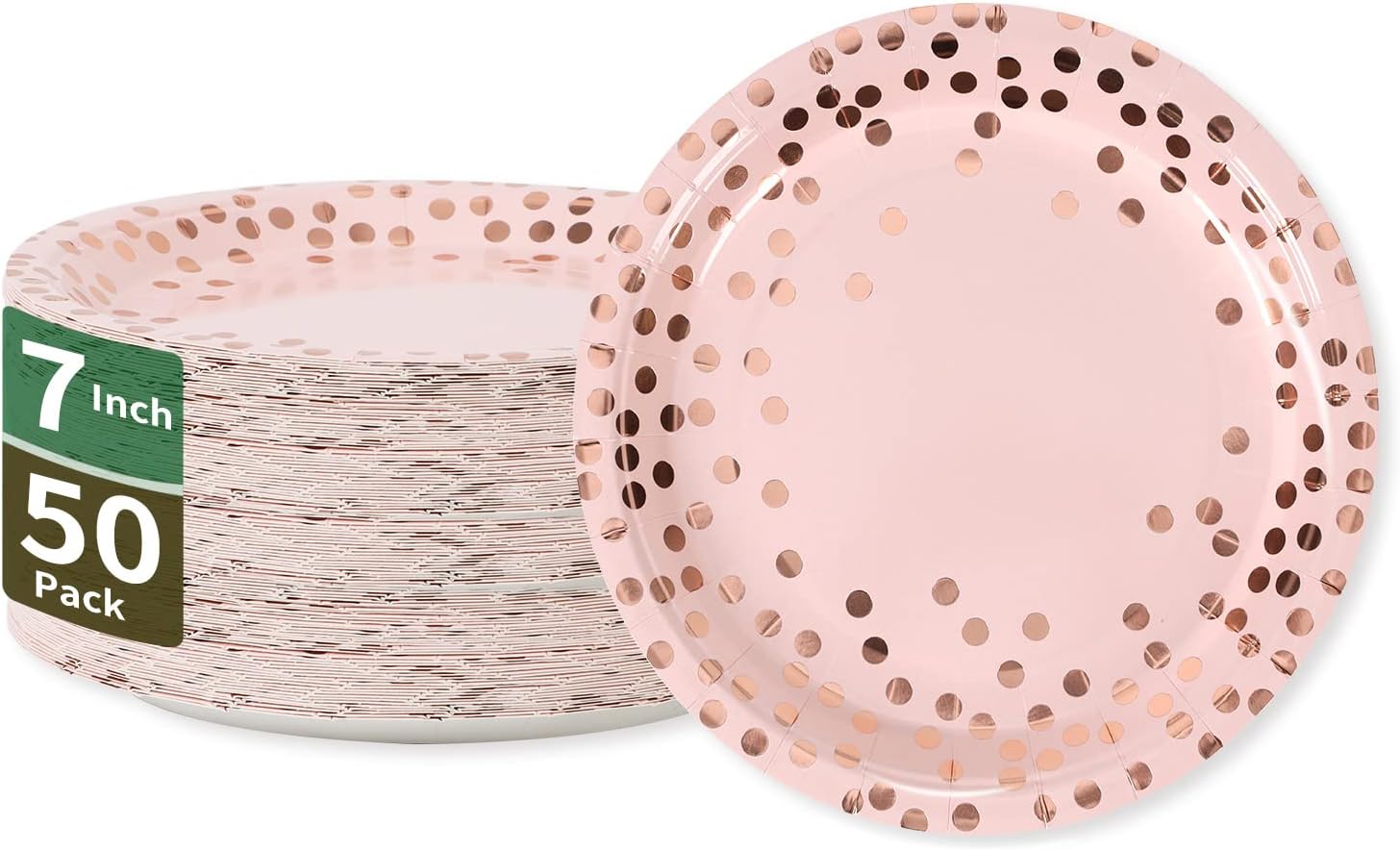 Amazon.com: Simbago Rose Gold Dots Party Paper Plates, 50 PCS ...