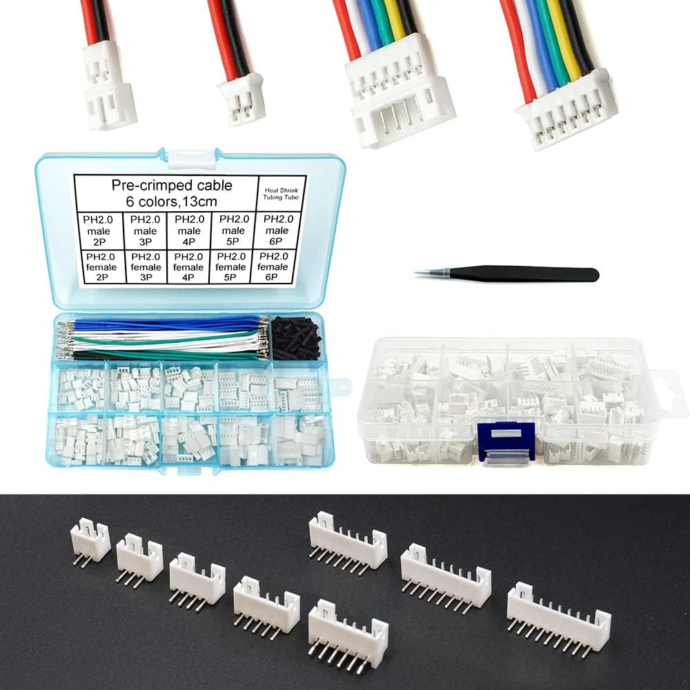 Amazon.com: PH 2.0 Connectors Pre-Crimped Cable and Right Angle Sockets Kit Bundle Compatible ...