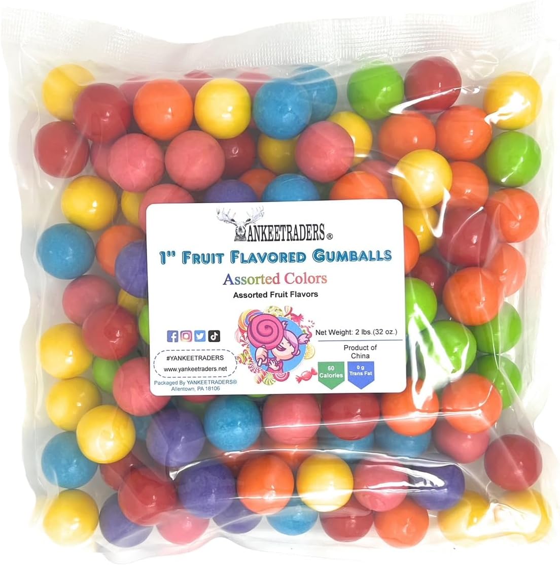 Amazon.com : YANKEETRADERS Assorted Fruit Flavored Gumballs 1", 2 ...