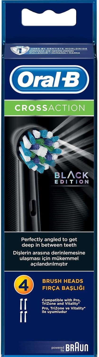 Amazon.com: Oral-B CrossAction Black Toothbrush Heads Pack Of 4 Replacement Refills For Electric ...