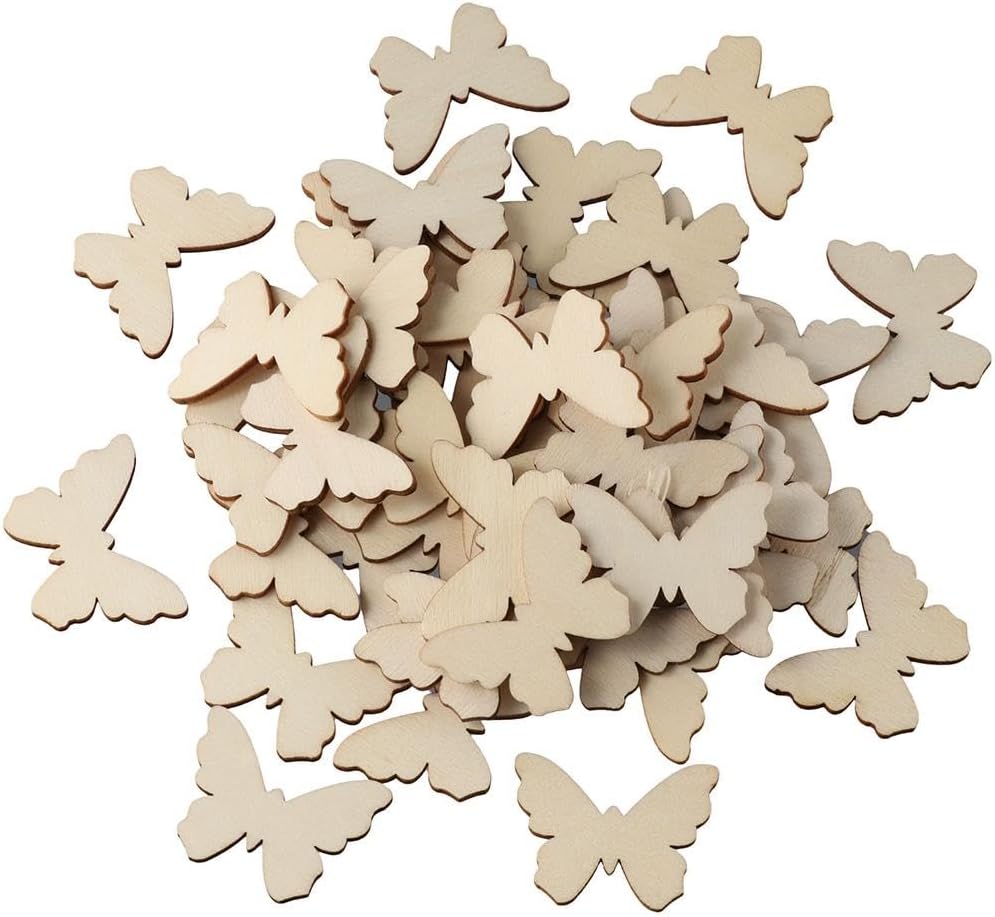 Amazon.com: Uniquer 100Pcs Unfinished Wooden Butterfly Shape Cutouts ...