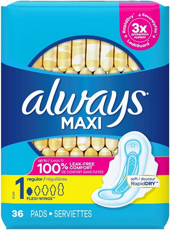 Amazon.com: Always Maxi, Size 1, Regular Pads With Wings, Unscented, 36 ...