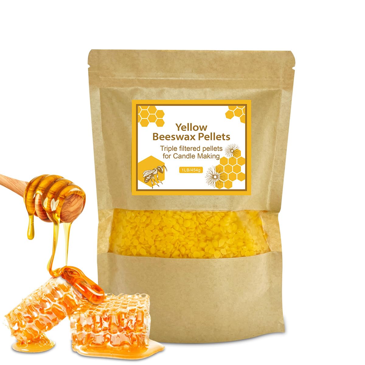 Amazon.com : EijoaHZi Yellow Organic Beeswax 1LB - Pure Bulk Beeswax Pellets, Triple Filtered ...