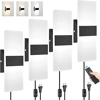 GOODATE 4 Pack Plug in Wall Sconces with Remote Control, Dimmable ...