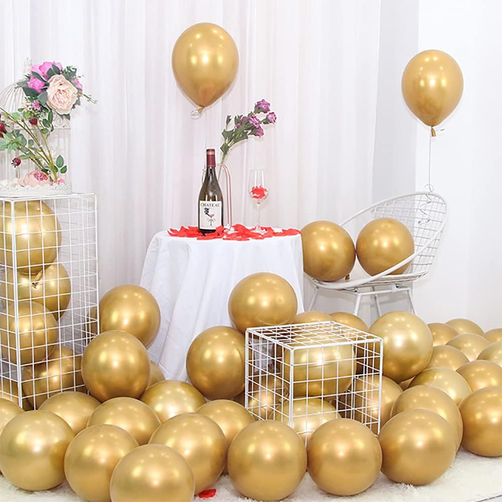 100pcs 10inch Gold Metallic Balloons, Shiny Gold Latex Helium Balloons ...
