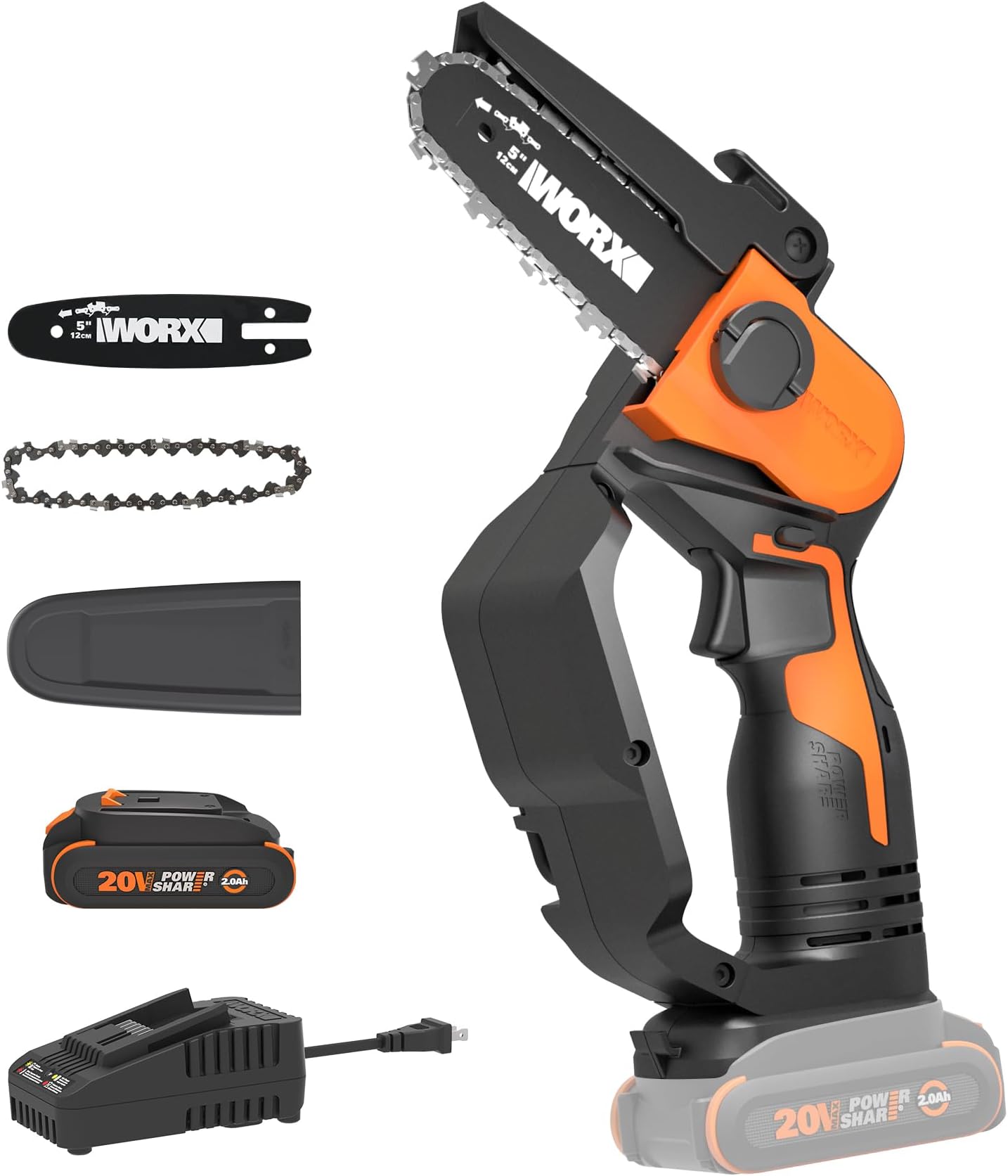 Amazon.com : Worx 20V 5" Mini Cordless Chainsaw, 3.9 lbs, 22 ft/s Chain ...