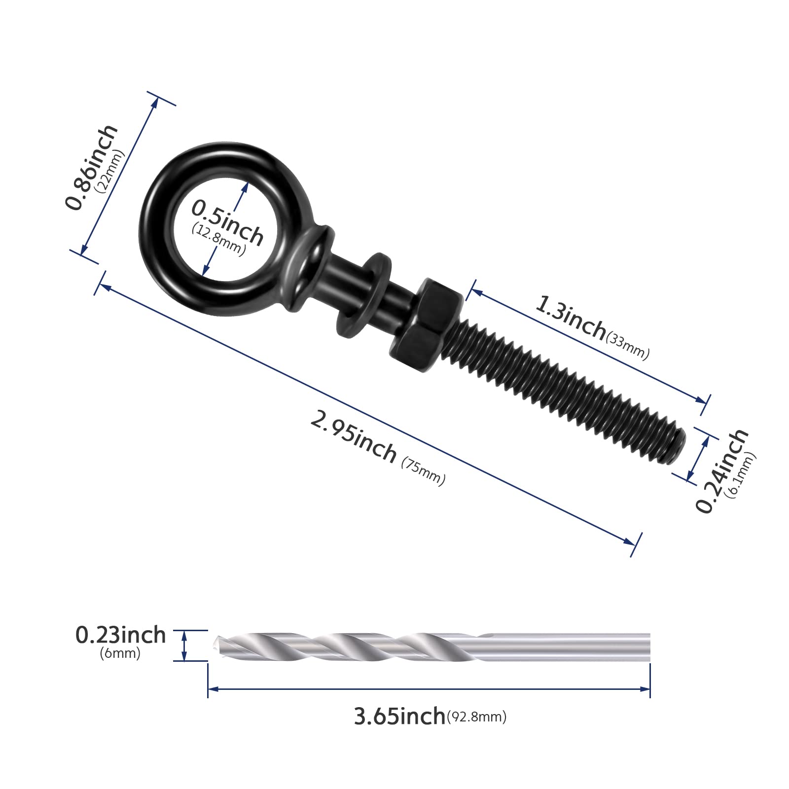 Snapklik.com : RiaYer 5 Pack Eye Bolt, 1/4” X 2" T316 Stainless Steel ...