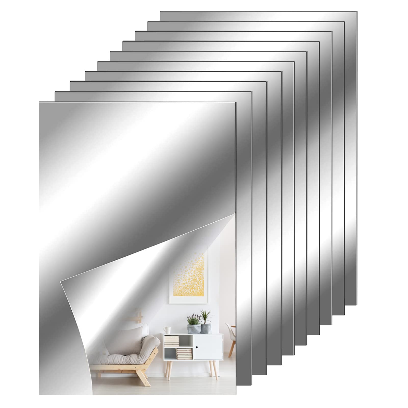 Xinjieda 10 Pieces Stick On Mirror Self Adhesive Acrylic Mirror Sheets ...