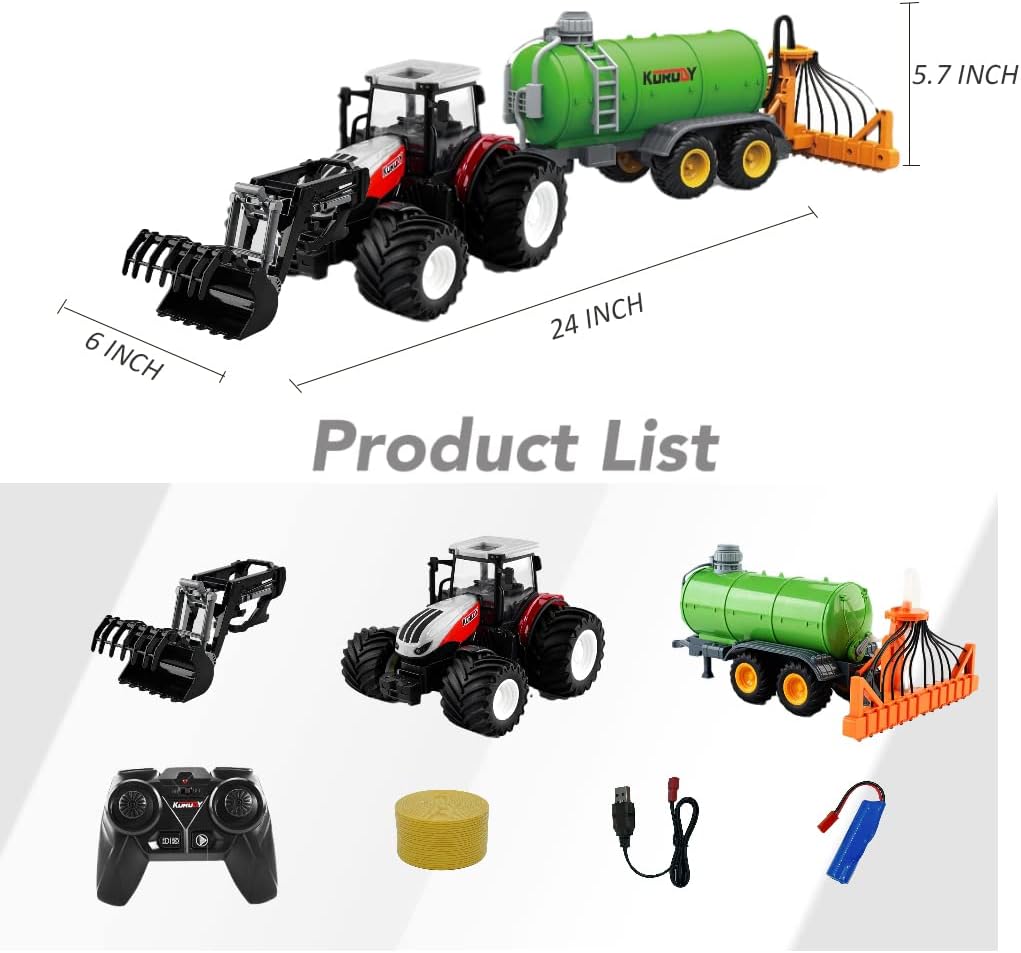 Buy Peagprav Remote Control Tractor Toy RC Truck with Trailer Farm ...
