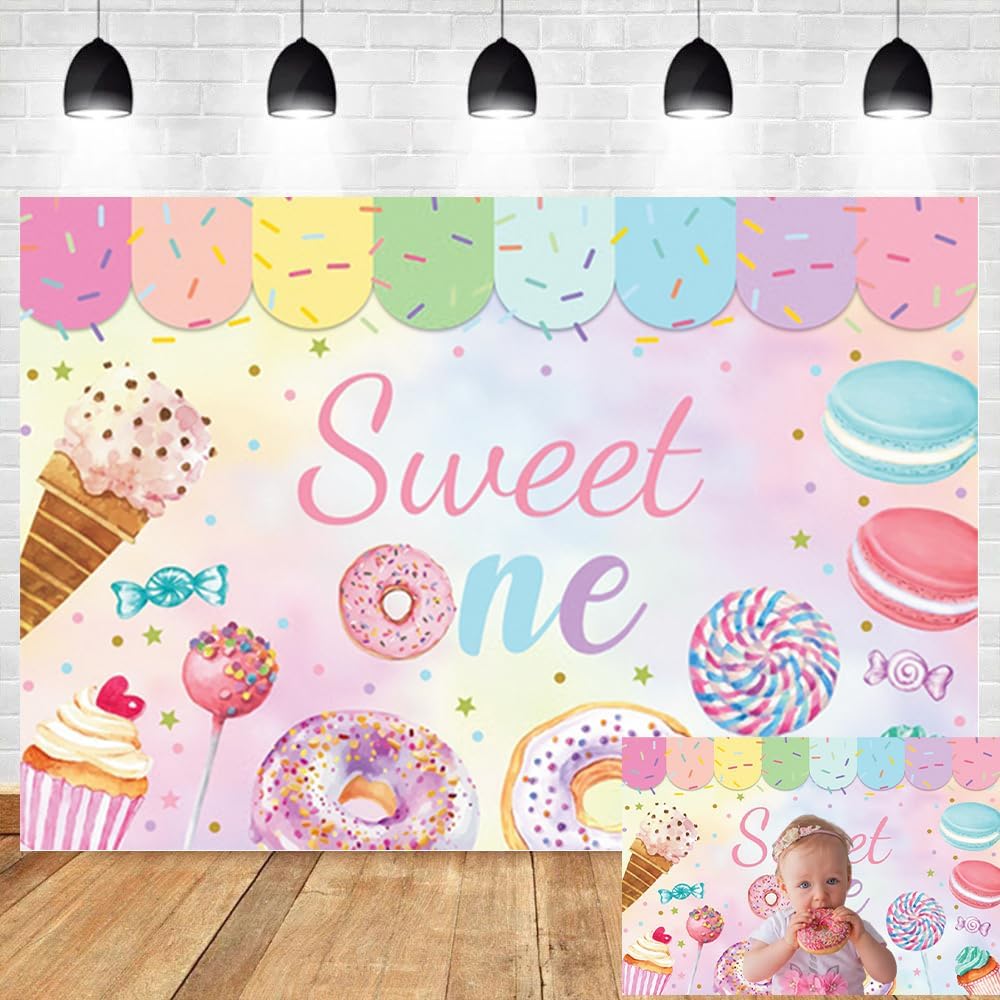 Amazon.com : DORCEV Sweet One Birthday Backdrop Banner 5x4ft Girls 1st ...