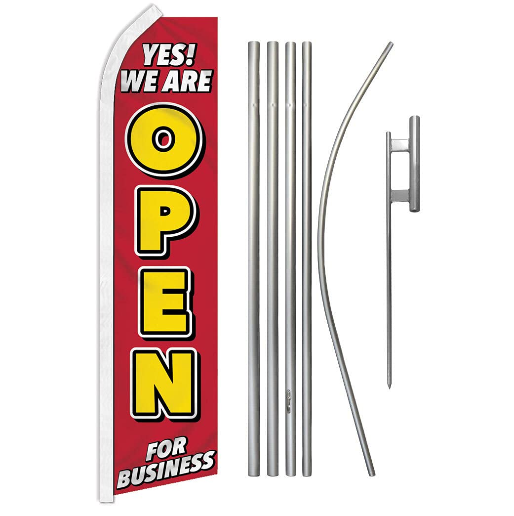 Amazon.com: Yes We Are Open Swooper Advertising Flag & Pole Kit ...