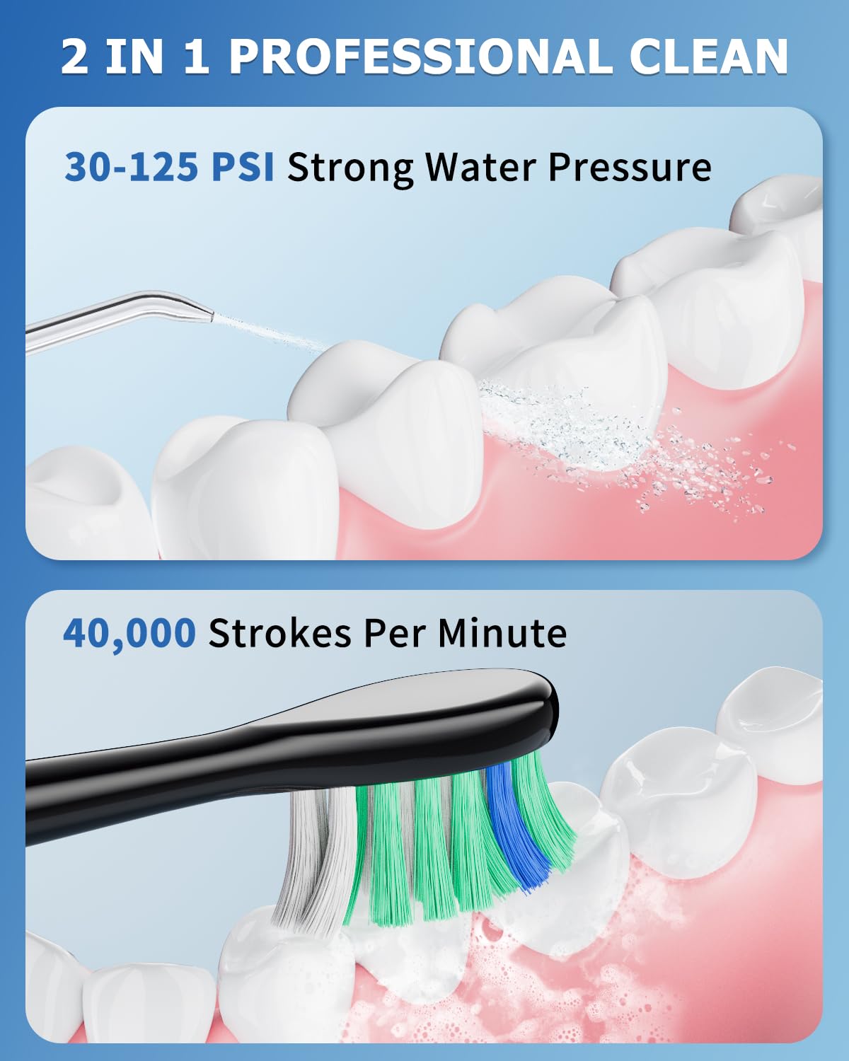 All-in-One Water Flosser & Ultrasonic Toothbrush Combo - Extra Capacity ...