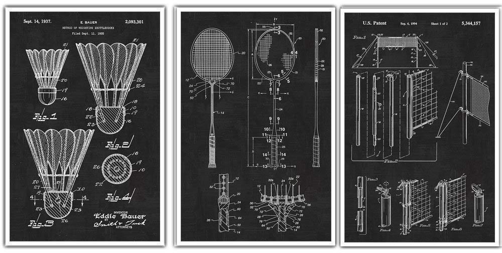 Amazon.com: Badminton, Sports Patent Wall Art Patent Poster Set of 3 ...
