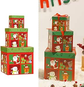 Christmas Nesting Gift Box 3pcs Large Xmas Stackable Box Christmas ...