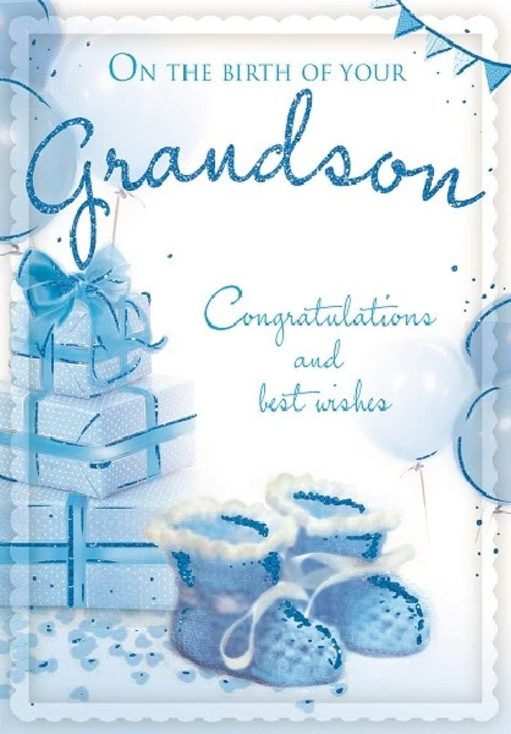Newborn Grandson Greeting Card New Baby Congratulations and Best Wishes ...