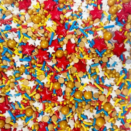 Amazon.com: Gold Yellow Red and White Blue Sprinkle for Cake Decorating ...