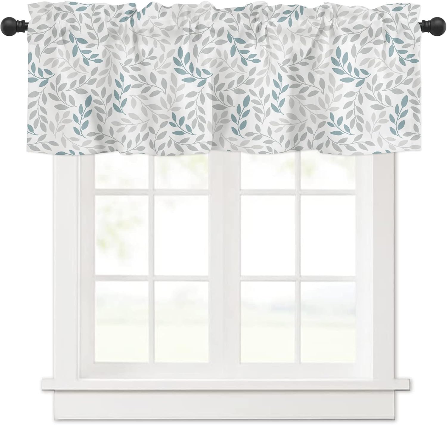 Amazon.com: Farmhouse Teal Grey Leaf Kitchen Curtains Valances for ...