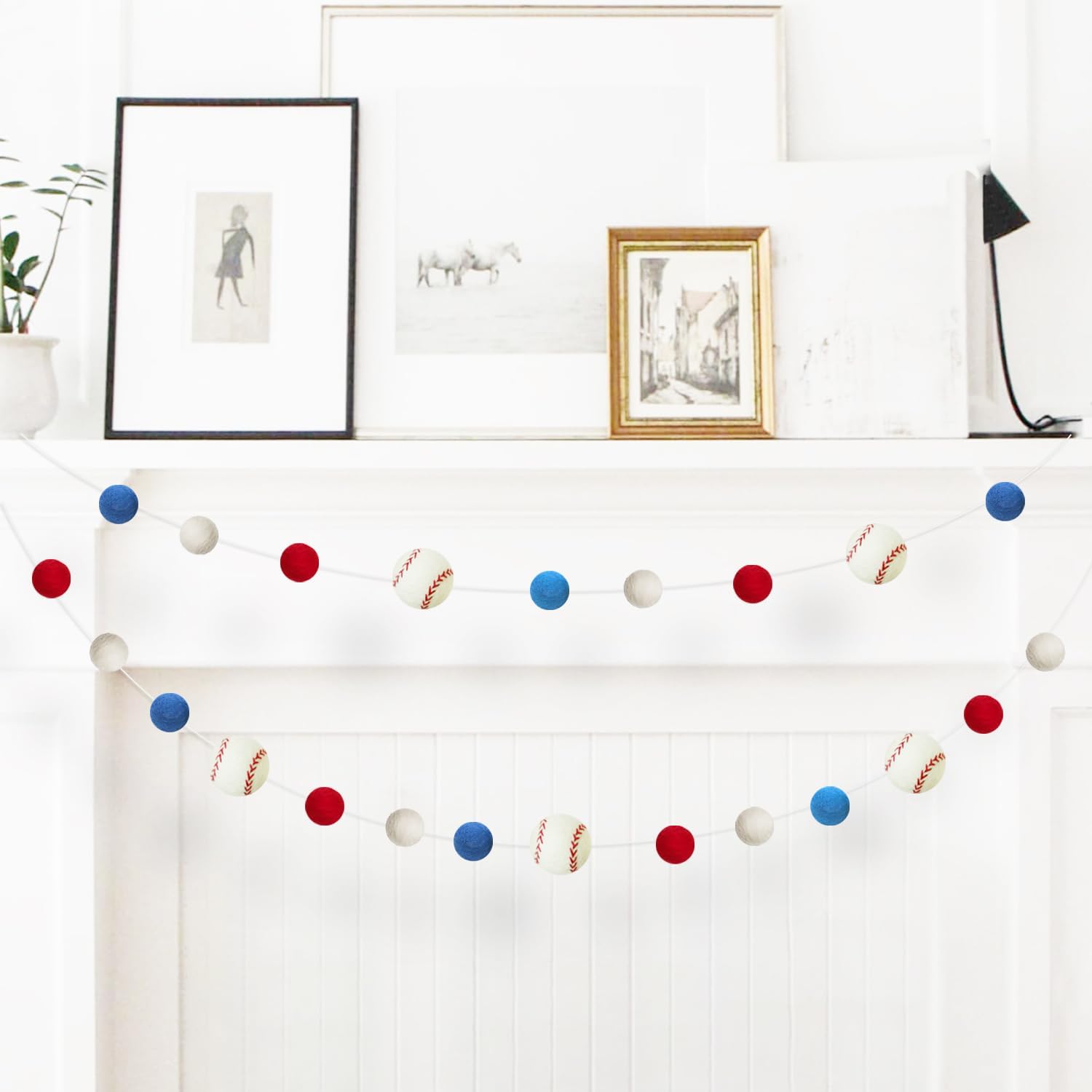 Amazon.com: Baseball Felt Ball Garland, Baseball Blue Red White Pom Pom ...