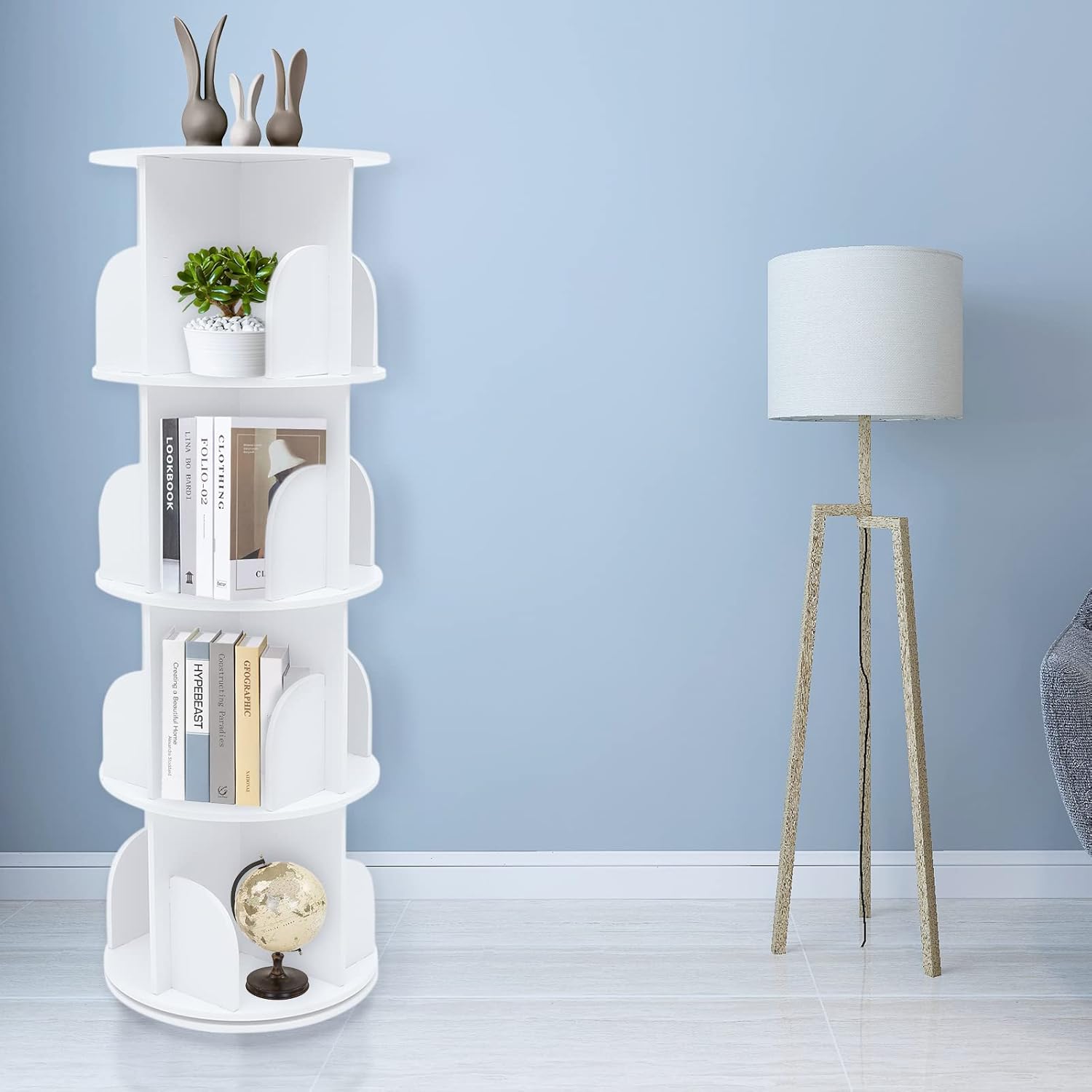 Buy Rotating Bookshelf 4 Tier Nordic Style White Bookcase 220 lbs ...