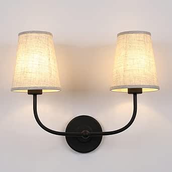 JIMUBEAM 2-Lights Wall Sconces with Funnel Linen Fabric Shades, Double ...
