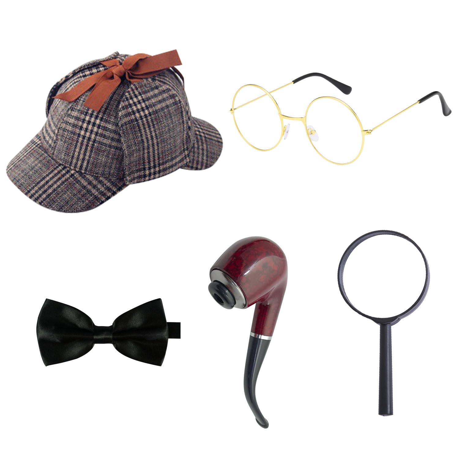 RmKbe 5 Pieces Detective Costume Set Detective Hat Hat Glasses Bow Tie ...