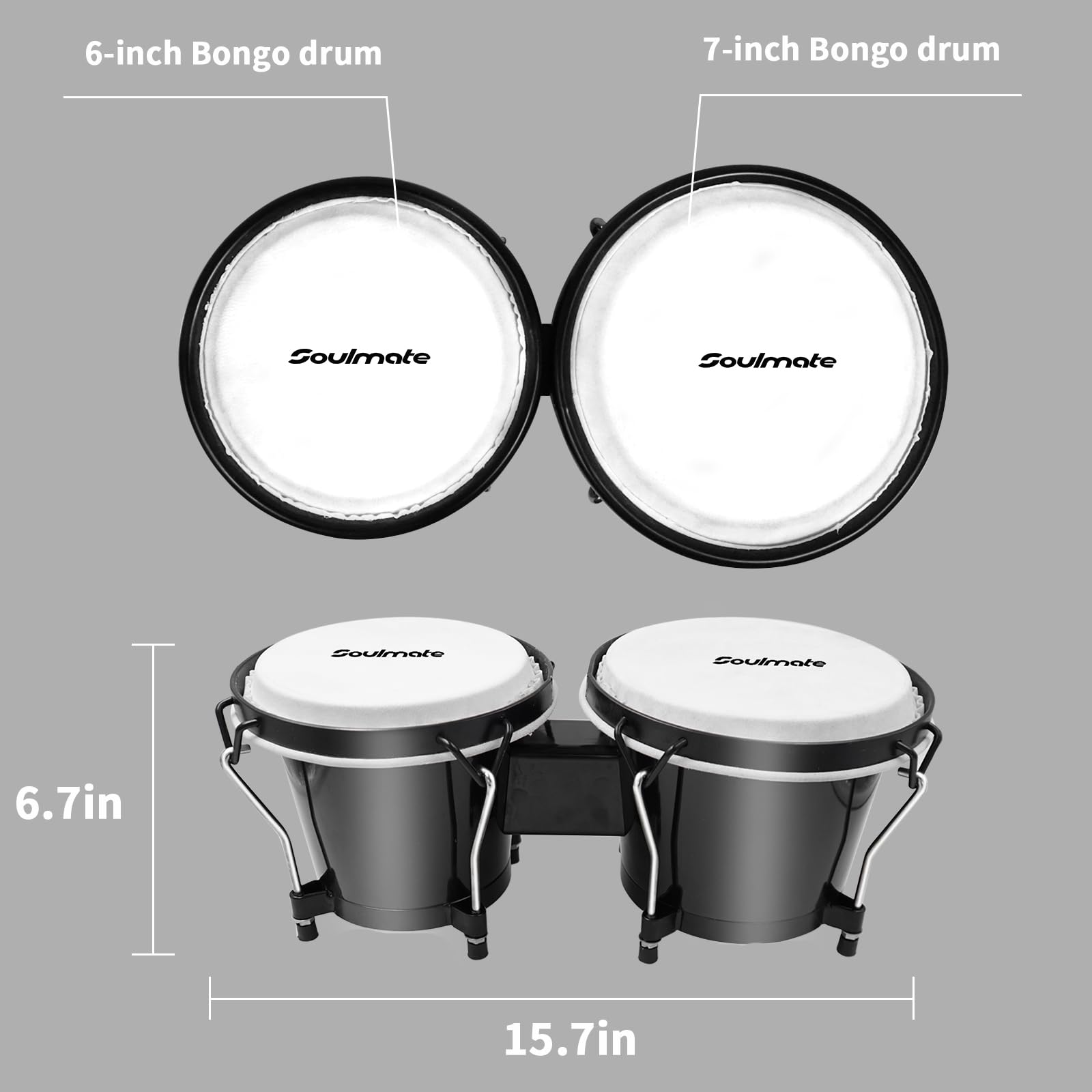 Snapklik.com : Soulmate Bongo Drums 6” And 7” Set For Adults Beginners Professionals Transparent ...