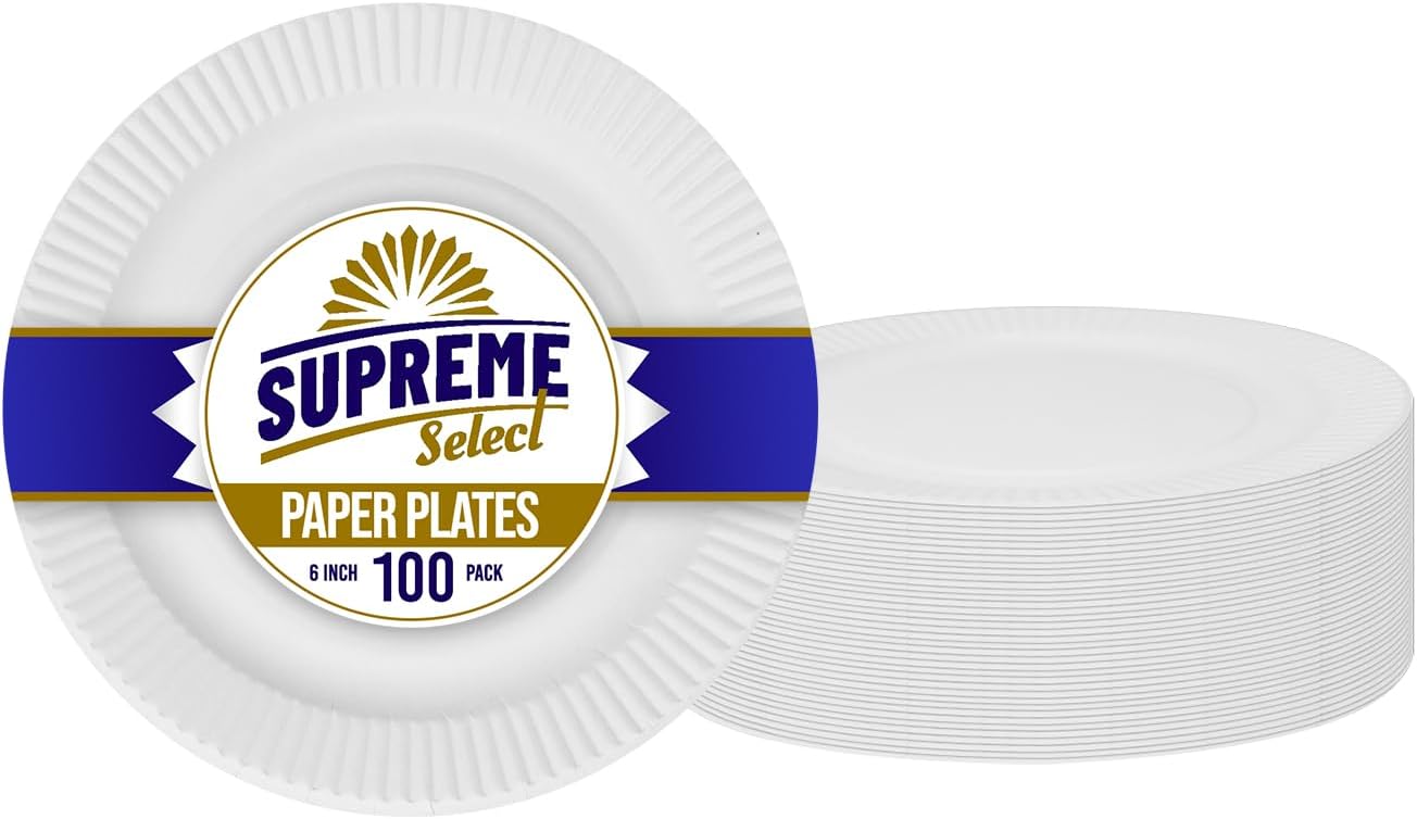 Amazon.com: Supreme Select Disposable Paper Plates in Bulk [Set of 100 ...
