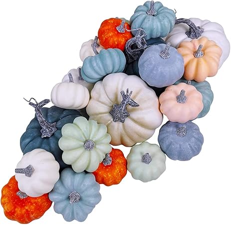 Amazon.com: 24 Pcs Bulk Assorted Rustic Harvest Artificial Pumpkins ...