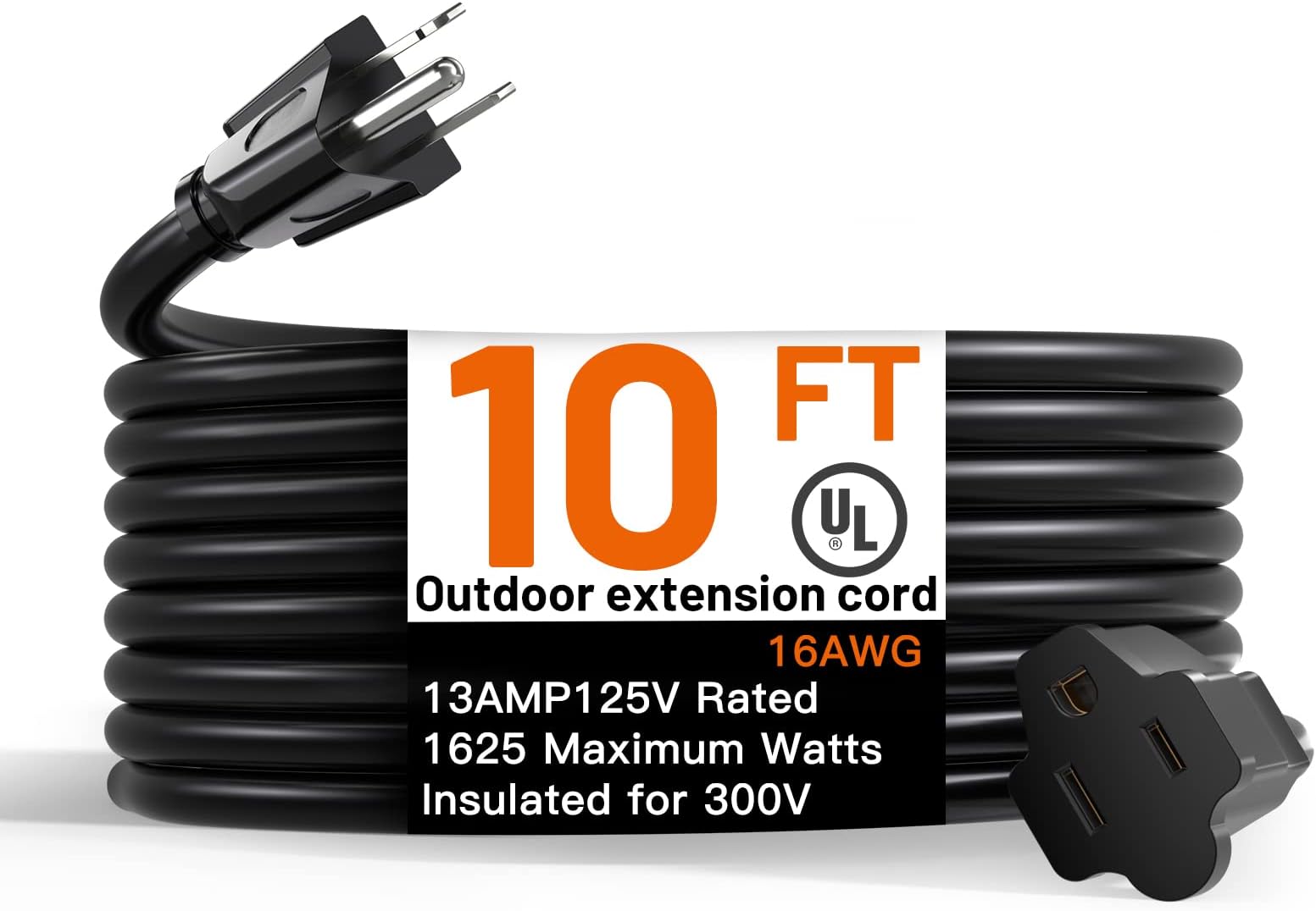Amazon.com: 10 FT Outdoor Extension Cord, 16 Gauge Extension Cord ...