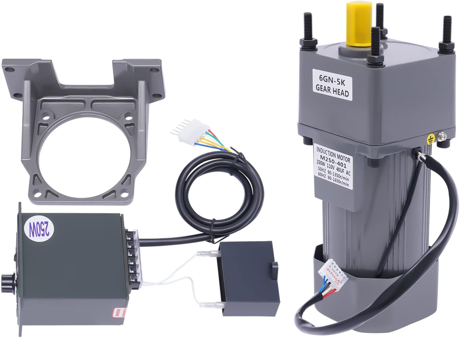 250W 110V AC Gear Motor with Variable Speed Controller and Bracket ...