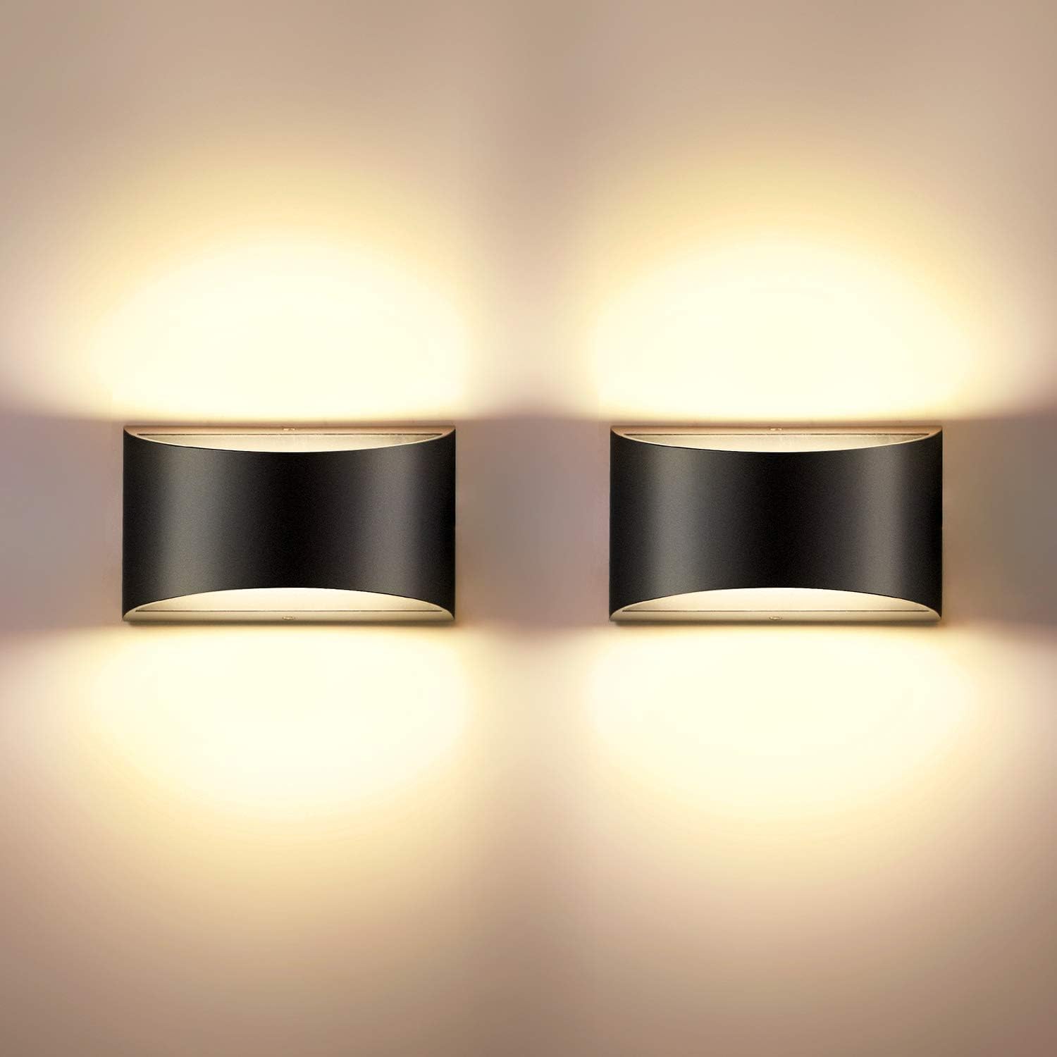 SHYVIA Indoor Dimmable Wall Sconces Sets of 2, Modern Black Led Up Down ...